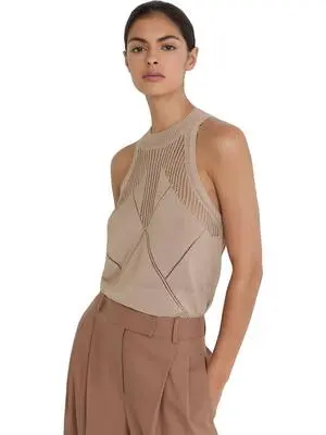 REISS Maya Cotton-blend Argyle Open-knit Vest - Neutral