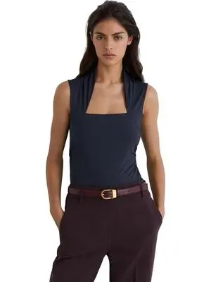 REISS Harri Square-neck Ruched Sleeveless Top - Navy
