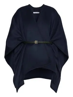 Max Mara Virgin Wool Belted Blanket Coat - Navy