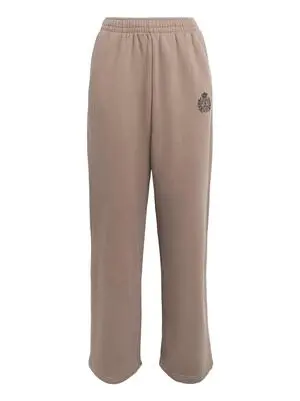 SPORTY & RICH Embroidered Crest Wide-leg Sweatpants - Beige