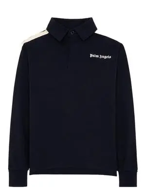 Palm Angels Logo Print Side Stripe Polo Shirt - Blue