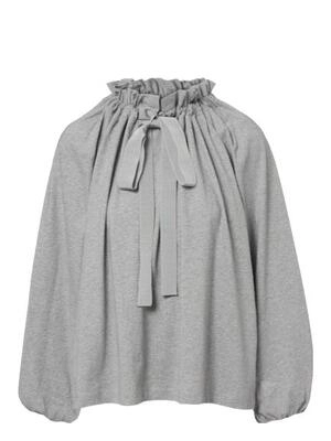 PATOU Gathered Cotton Jersey Top With Bow Detail - Grey