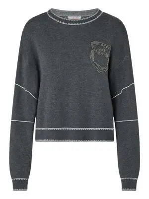 Liu Jo Sweater With Beadwork Embellishment And Contrast Stitching - Grey