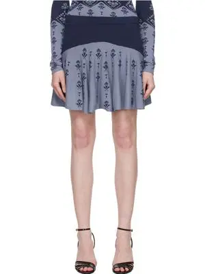 CONNER IVES Flared Mini Skirt With Floral Inlay - Blue