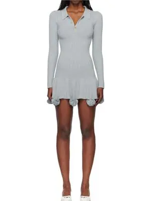 CONNER IVES Ribbed Knit Pom Pom Hem Mini Dress - Grey