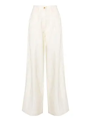 FORTE_FORTE Wide Leg Casual Pants With Button Detail - White