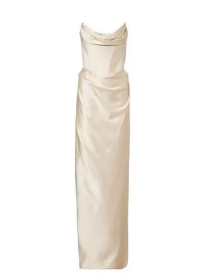 VIVIENNE WESTWOOD Galaxy Draped Crêpe Satin Bustier Gown - Sand