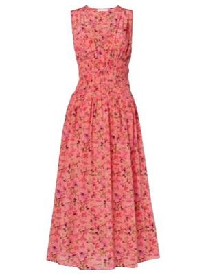 Ulla Johnson Peony Floral Print V-neck Midi Dress - Red