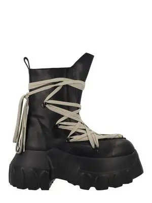 RICK OWENS Rick Owens Black Leather Lace-Up Boots With Chunky Platform Sole
