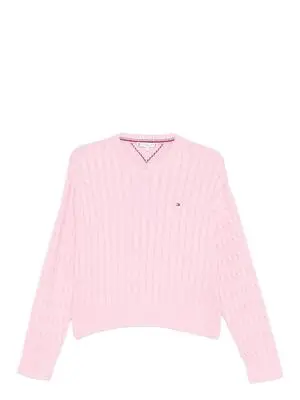Tommy Hilfiger Light Cable Knit V-neck Sweater - Pink