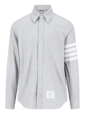 Thom Browne Thom Browne Men's Long Sleeve Button-Down Shirt With Striped Sleeve Detail Grey