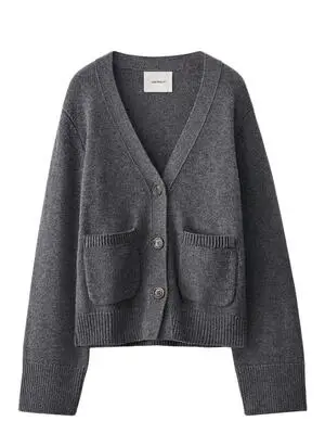LISA YANG LISA YANG Cashmere V-Neck Button-Front Sweater With Patch Pockets Grigio