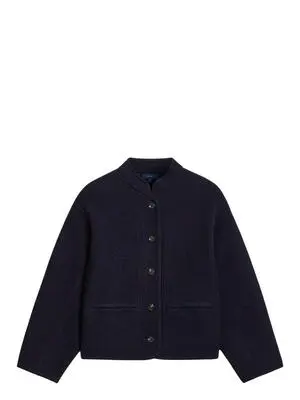 Soeur 100% Virgin Wool Stand Collar Coat - Navy