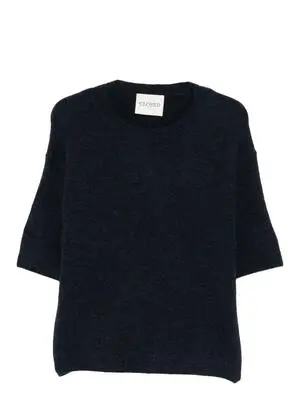 Closed Wool Crewneck Short Sleeve Sweater - Blue