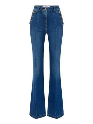 Elisabetta Franchi Flared Leg Denim Jeans With Golden Logo Buttons - Blue