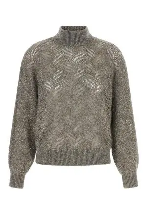 Brunello Cucinelli Wool Turtle-neck Jumper With Abstract Leaf Pattern - Grey