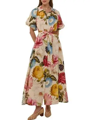PALM NOOSA Marla Dress In Print Linen - Rosetta