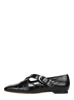 Vince Cici Croc-embossed Leather Flat - Black