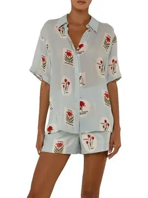 PALM NOOSA Palm Noosa Rory Printed Silk-Blend Shirt Franco Stamp