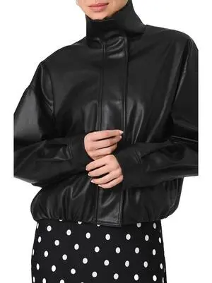French Connection Dessa Faux Leather Bomber Jacket - Black