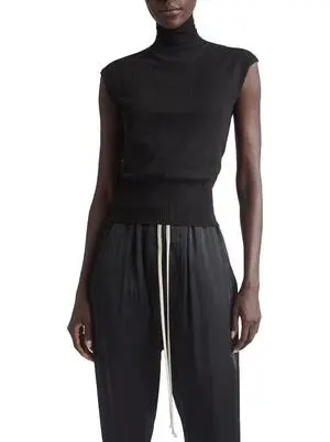 Rick Owens Cap Sleeve Wool Turtleneck Sweater - Black
