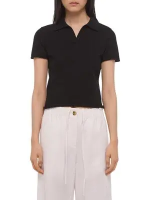 Helmut Lang Shrunken Knit Johnny Collar Polo - Black