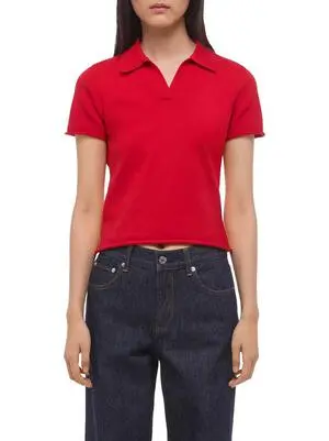 Helmut Lang Shrunken Knit Johnny Collar Polo - Red