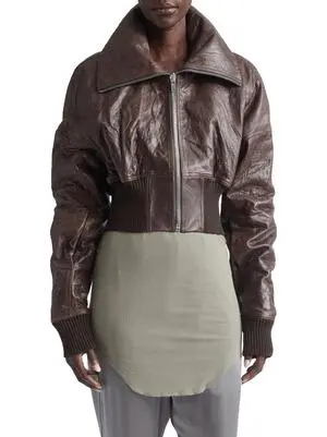 Rick Owens Cropped Leather Bomber Jacket - Grease