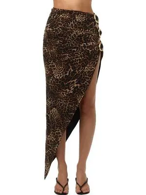 Naked Wardrobe Asymmetrical Cutout Midi Skirt - Spotted Leopard