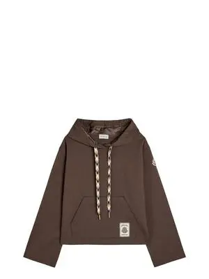 Moncler Hooded Cotton-blend Sweatshirt With Logo Badge - Brown