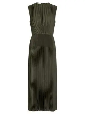 Vince Pleated Satin-crepe Midi Dress - Khaki