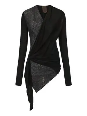 ELYWOOD Asymmetric Hem Wrap Blouse - Black