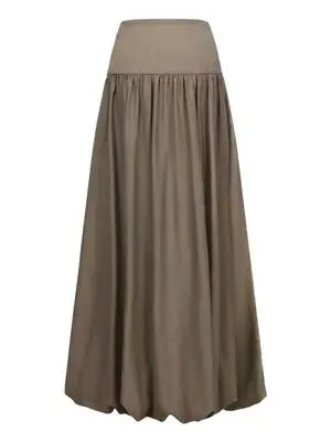 ELYWOOD Shirred Midi Skirt - Neutrals