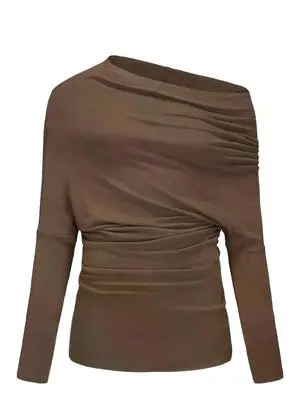 ELYWOOD Asymmetric Draped Off-Shoulder Long-Sleeved T-Shirt
