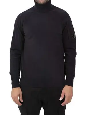 C.P. COMPANY Roll-neck Logo Patch Sweater - Blue
