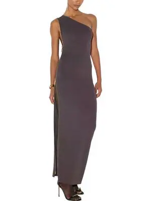 Elisabetta Franchi One-shoulder Knit Maxi Dress With Side Zip Detail - Brown