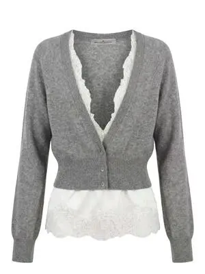Ermanno Scervino Lace-trimmed Cardigan - Grey