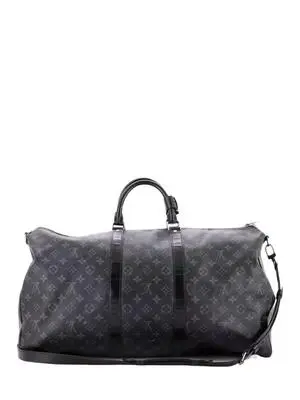 LOUIS VUITTON Louis Vuitton Keepall Bandoulière Monogram Eclipse Canvas 55 Travel Bag Black