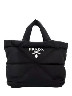 Prada Padded Logo Quilted Re-nylon Medium Tote Bag - Black