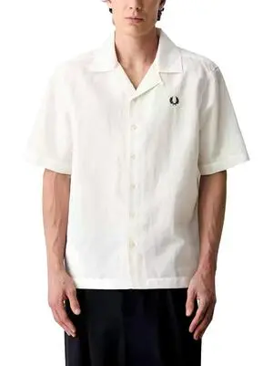 Fred Perry Embroidered-logo Camp-collar Shirt - Neutrals