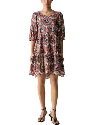 Farm Rio Floral Print Tiered Mini Dress - Orange