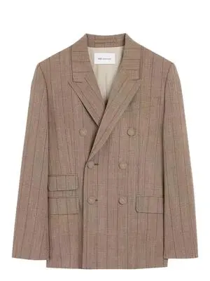 AMI Paris Double Breasted Striped Wool Blazer - Brown