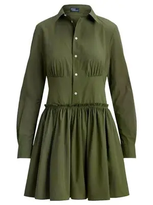 Polo Ralph Lauren Cotton Ruffled Shirt Mini Dress - Green