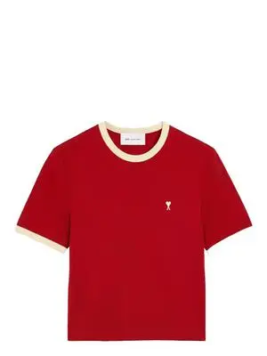 AMI Paris Contrasted Cotton T-shirt With De Coeur - Red