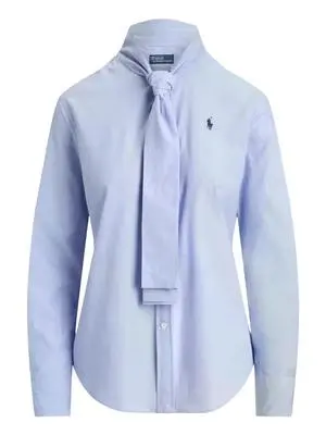 Polo Ralph Lauren Long-sleeve Shirt With Embroidered Logo And Tie Neck - Blue