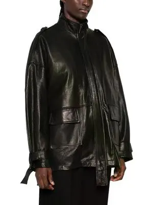 GIORGIO BRATO Leather Epaulette Jacket - Black