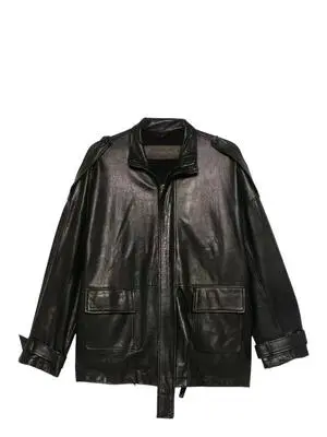 GIORGIO BRATO Leather Epaulette Jacket - Black