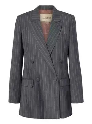 Valentino Garavani Pinstriped Double-breasted Jacket - Grey