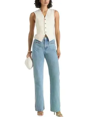 Manière De Voir Frida Eiffel-detail Straight Leg Denim Jeans - Blue