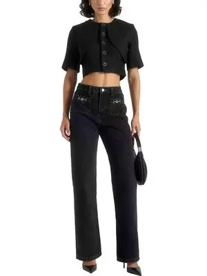 Manière De Voir Frida Eiffel Detail Straight Leg Jeans - Black